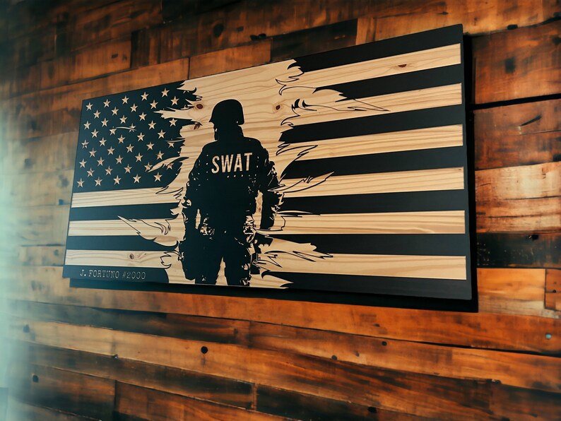 Custom Engraved SWAT Wooden Flag Personalized Tactical Wall Art Special ...