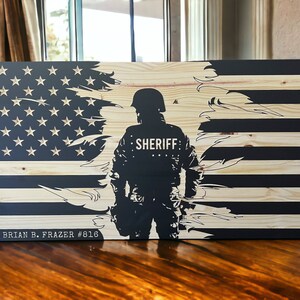 Custom Engraved Sheriff's Wooden Flag - Personalized Law Enforcement ...