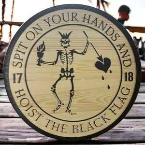 Blackbeard Pirate Wall Sign - Spitfire Skull Decor - Nautical Wooden ...