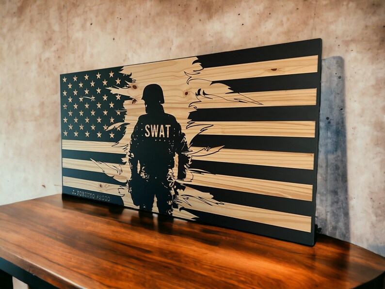 Custom Engraved SWAT Wooden Flag Personalized Tactical Wall Art Special ...
