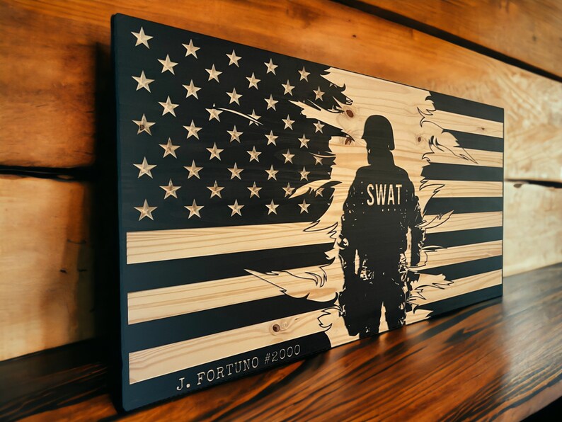 Custom Engraved SWAT Wooden Flag Personalized Tactical Wall Art Special ...