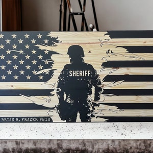 Custom Engraved Sheriff's Wooden Flag - Personalized Law Enforcement ...