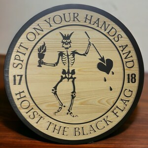 Blackbeard Pirate Wall Sign - Spitfire Skull Decor - Nautical Wooden ...
