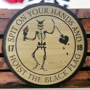 Blackbeard Pirate Wall Sign - Spitfire Skull Decor - Nautical Wooden ...