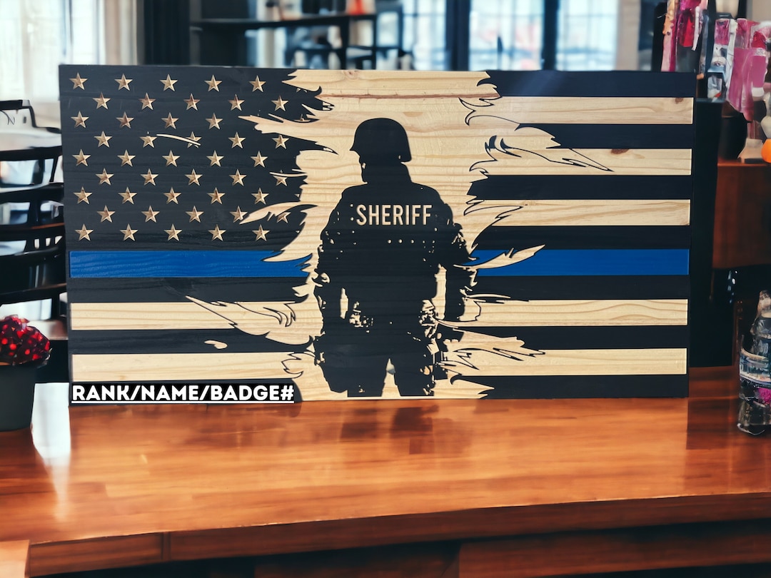 Custom Engraved Sheriff's Wooden Flag - Personalized Law Enforcement ...