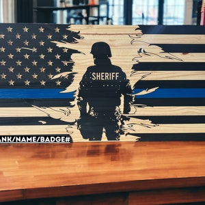 Custom Engraved Sheriff's Wooden Flag - Personalized Law Enforcement ...