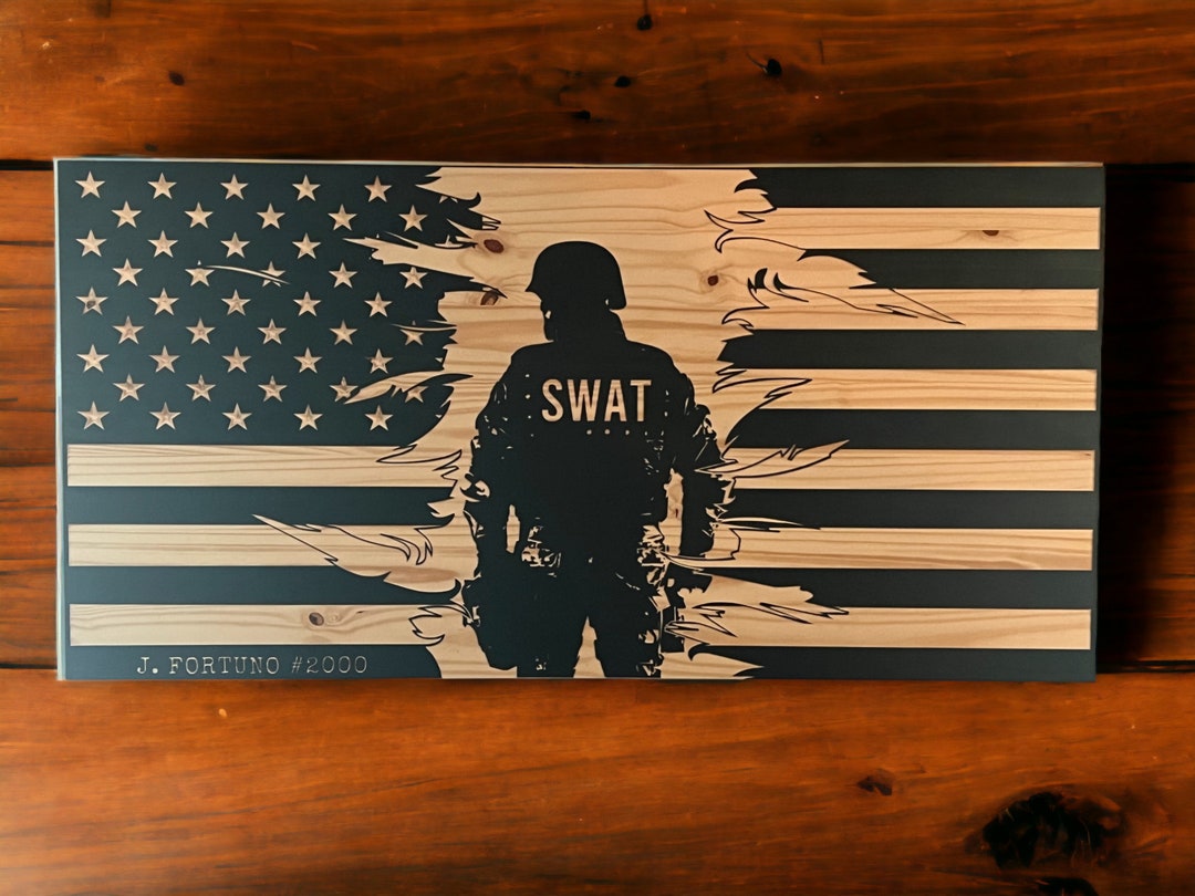 Custom Engraved SWAT Wooden Flag - Personalized Tactical Wall Art ...