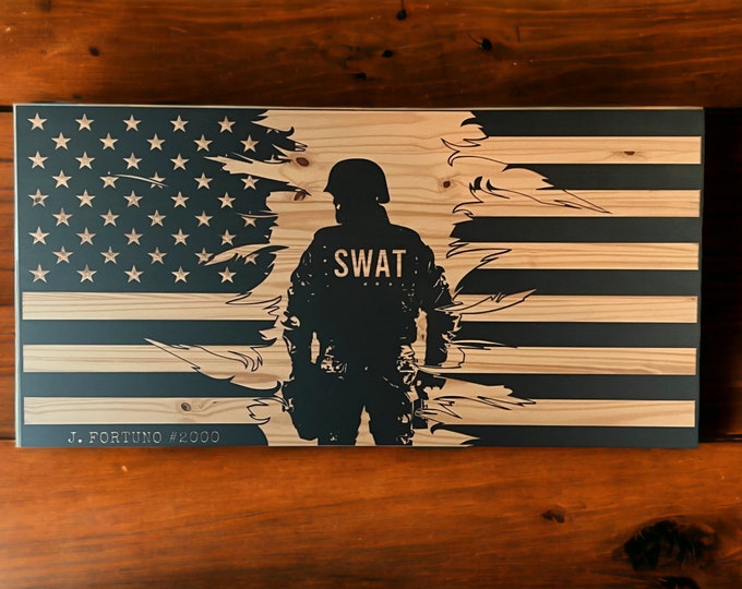 Custom Engraved SWAT Wooden Flag - Personalized Tactical Wall Art ...
