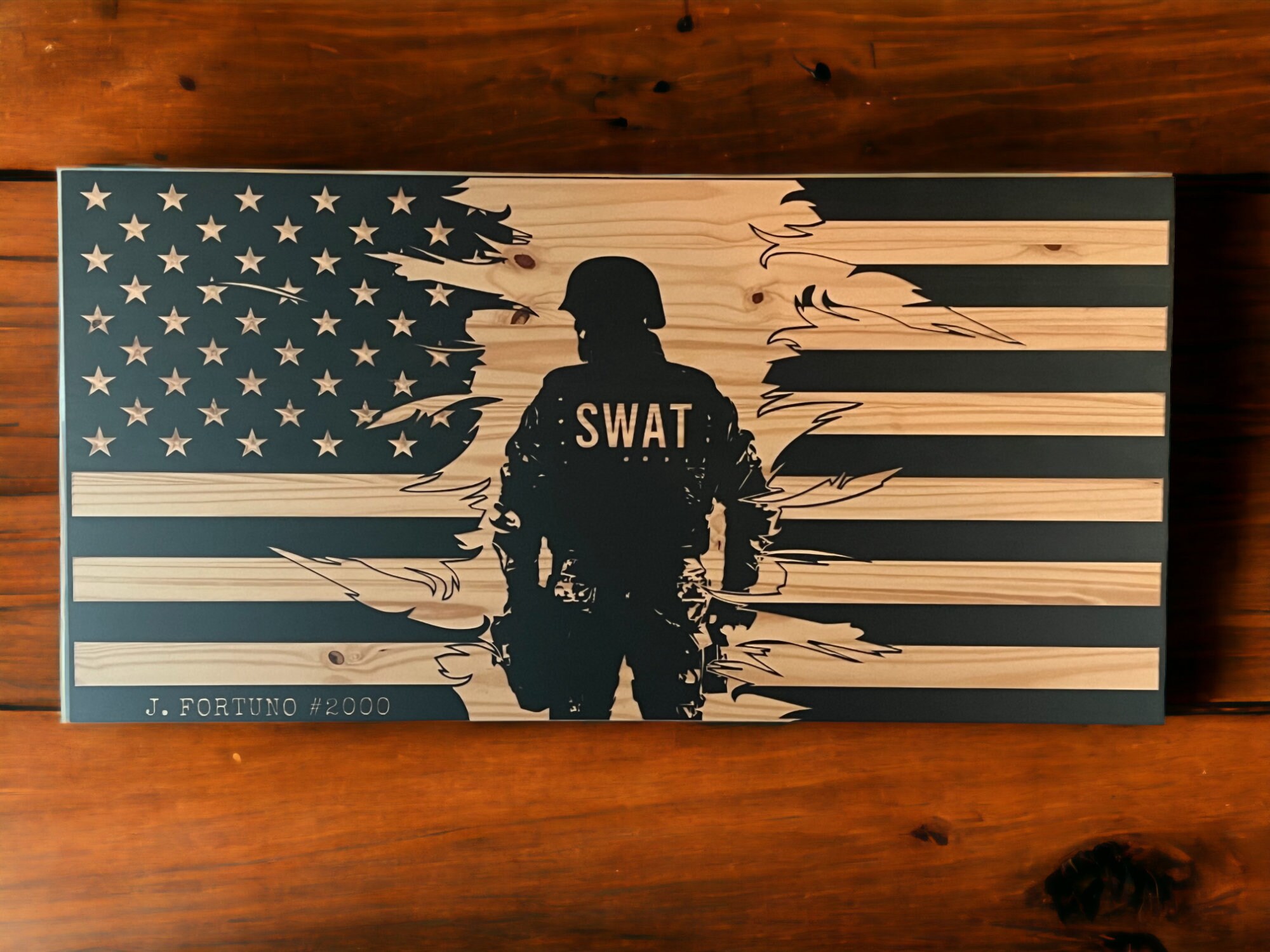 Custom Engraved SWAT Wooden Flag Personalized Tactical Wall Art Special ...