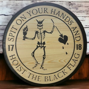 Blackbeard Pirate Wall Sign - Spitfire Skull Decor - Nautical Wooden ...