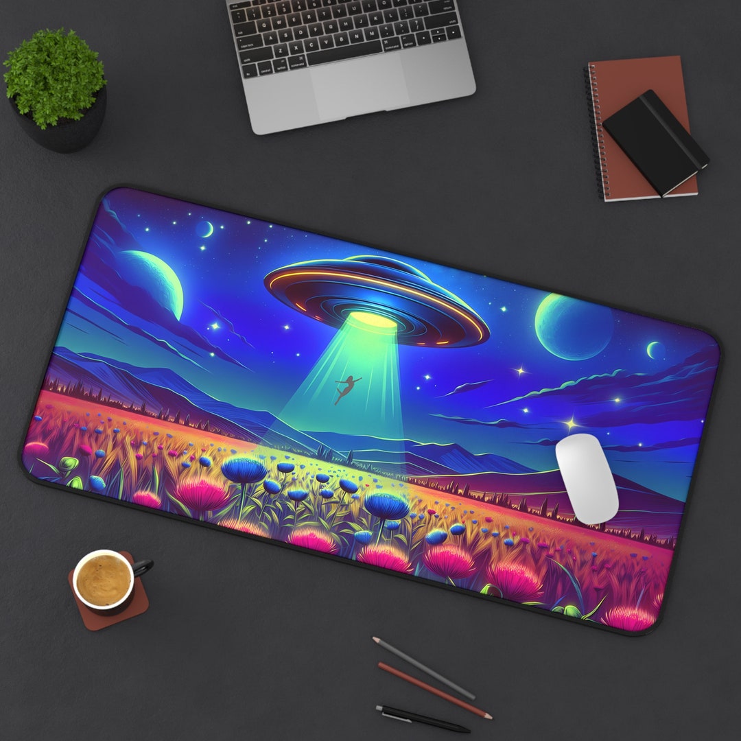 Alien Abduction UFO Sci Fi Desk Mat Aesthetic Large Mouse Pad Featuring ...