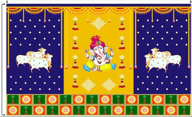 Festiwave Pichwai Cow Pooja Backdrop, 2 Pichwai Cow Pooja Cloth Ganesha ...
