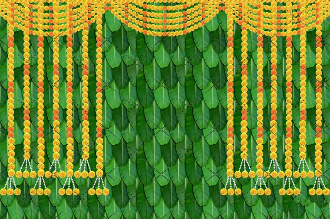 Banana Leaf Marigold Pooja Backdrop: Indian Festival Decor - Etsy