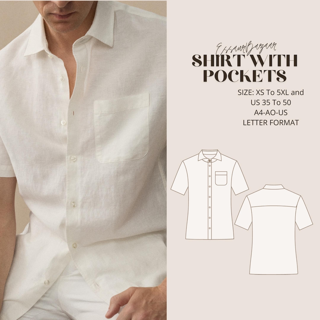 Shirt Sewing Pattern, Men Shirt Pattern, Tropical Shirt Pattern, Sewing ...