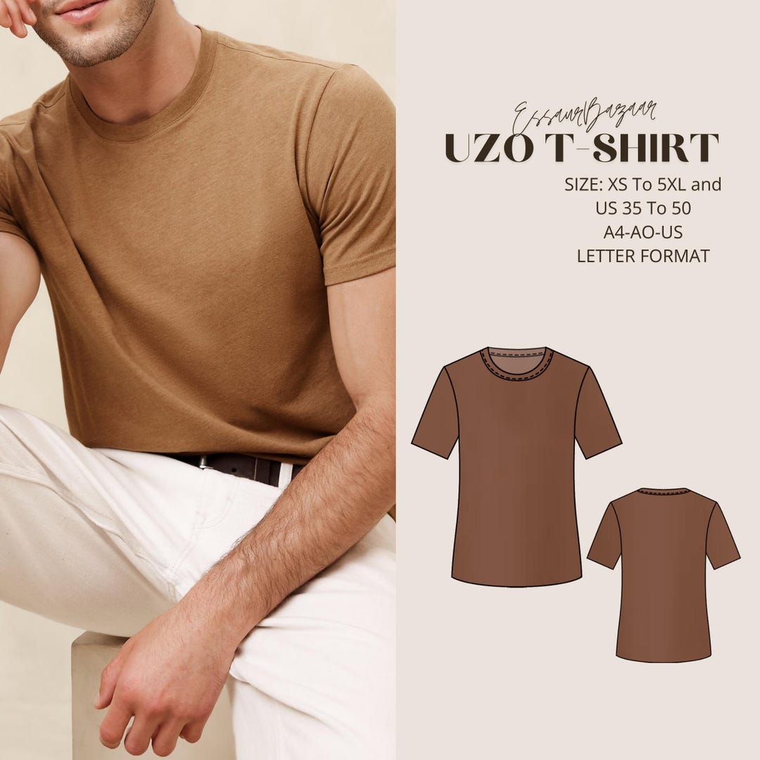 Uzo T-shirt Sewing Pattern, Men T-shirt Pattern, XS-5XL T-shirt Pattern ...