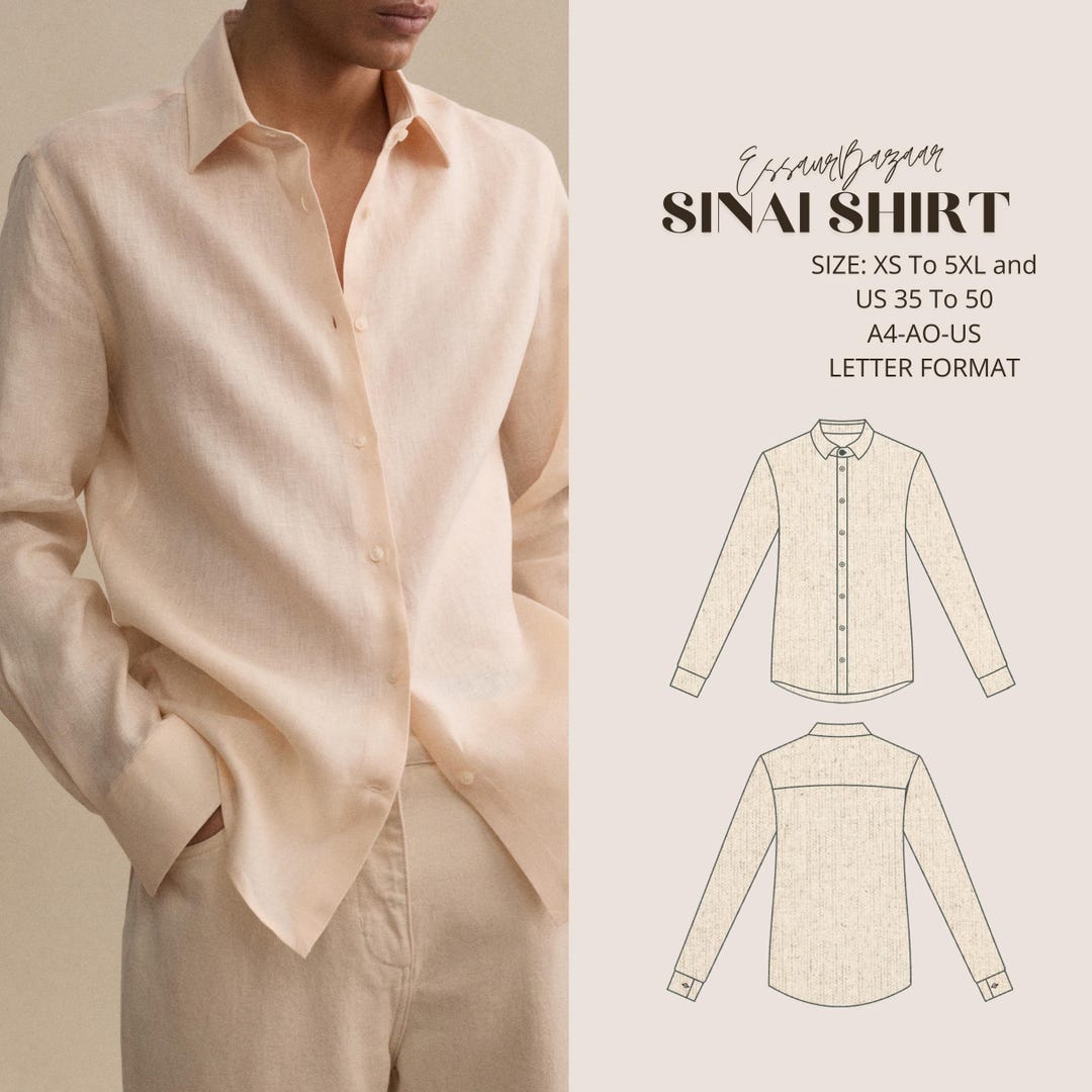 Sinai Shirt Pattern for Men, XS-5XL, Men Shirt Pattern, Sewing Pattern ...