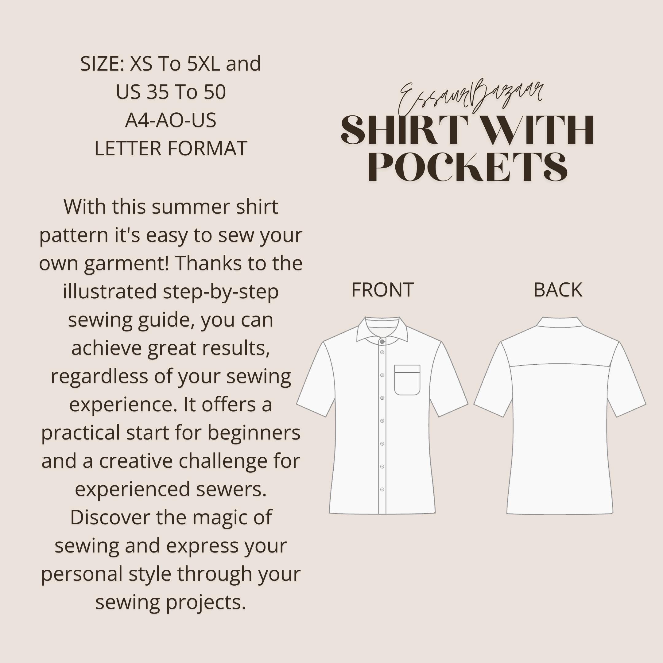 Shirt Sewing Pattern, Men Shirt Pattern, Tropical Shirt Pattern, Sewing ...