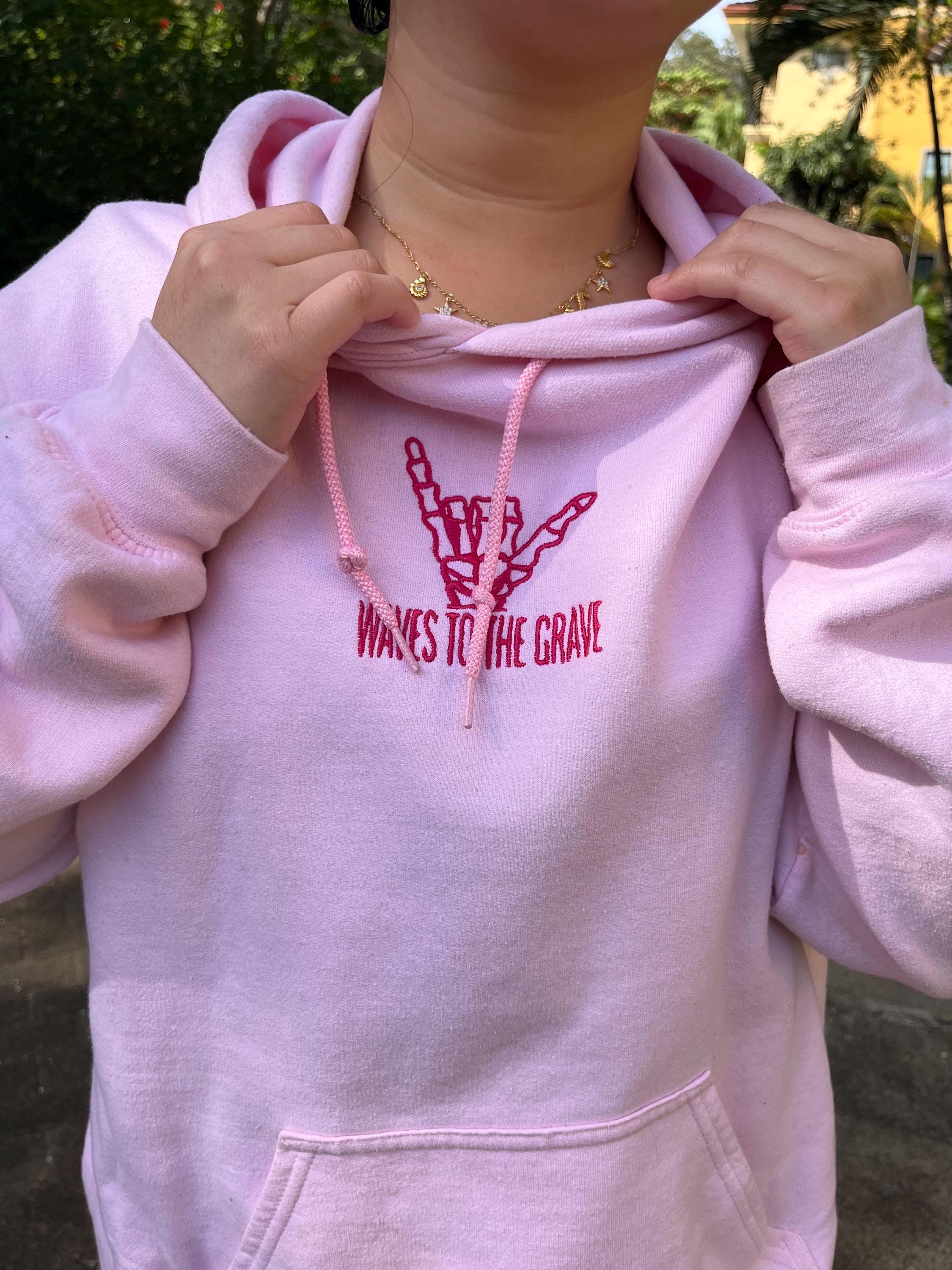 Embroidered Surfer Hoodie: 'waves to the Grave' Coastal Sweatshirt - Etsy