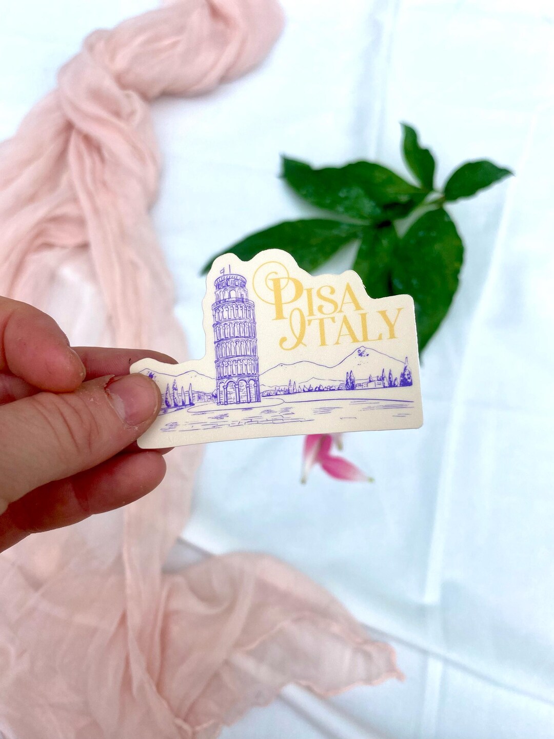 Pisa Italy Sticker – Hand-drawn Travel Sticker in Yellow & Purple ...