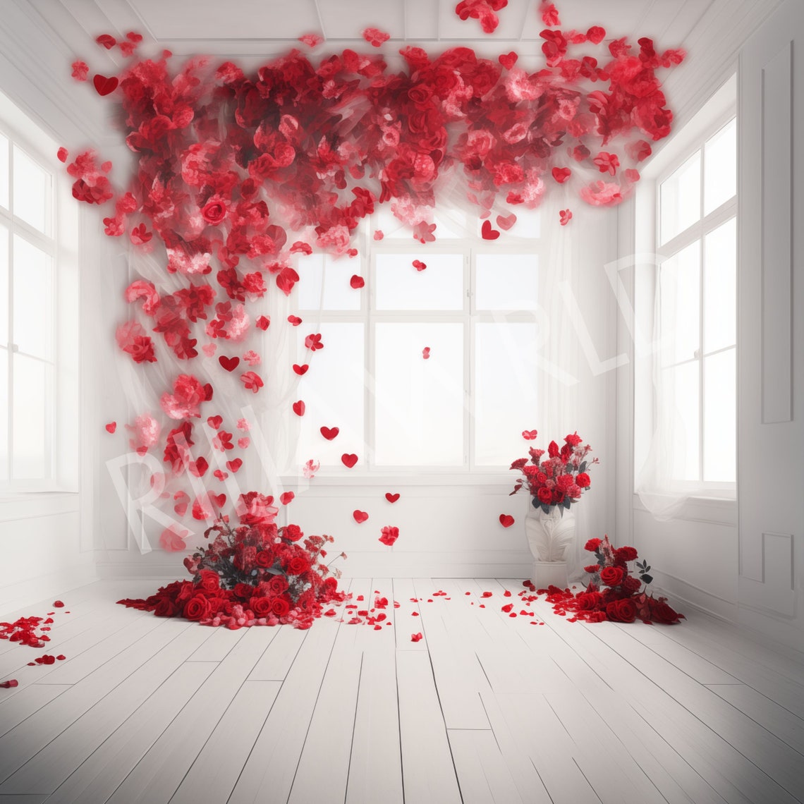 Valentine's Red and White Backdrop, White Room Backdrops for Composite ...