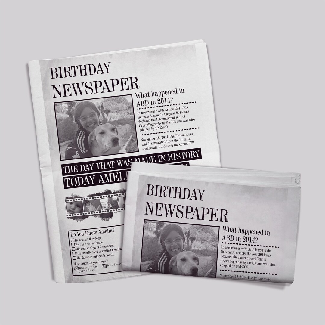 Personalized Birthday Newspaper | Poster Gift With 17 Photos | Digital ...