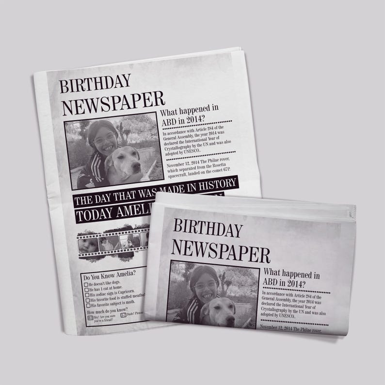 Personalized Birthday Newspaper | Poster Gift With 17 Photos | Digital ...