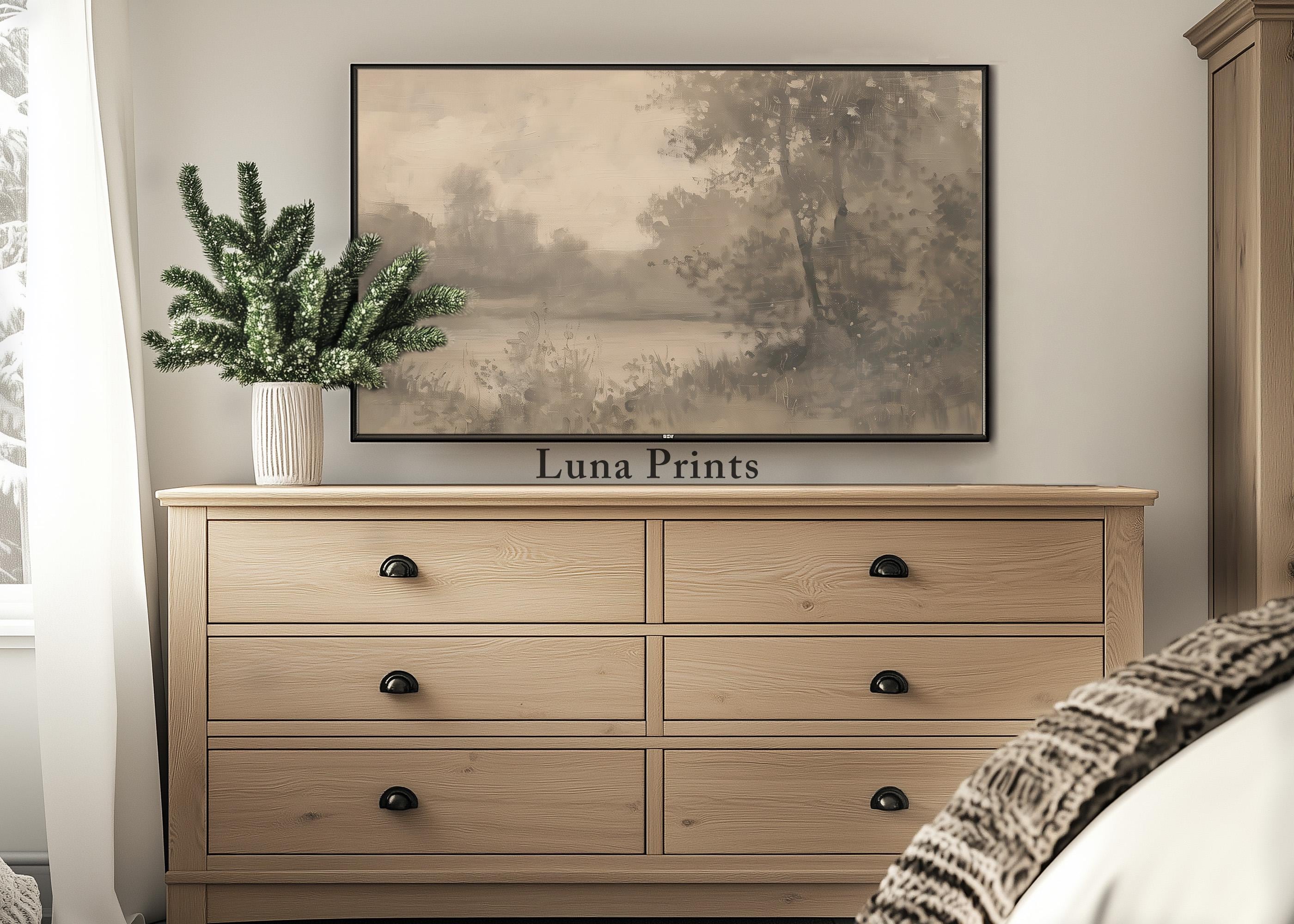 Muted Lake Landscape Frame TV Art, Neutral Vintage Landscape Art for ...