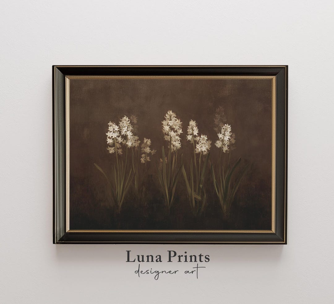 Hyacinth Print, Vintage Floral Wall Art, Dark Botanical Oil Painting ...