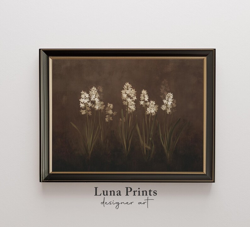 Hyacinth Print, Vintage Floral Wall Art, Dark Botanical Oil Painting ...