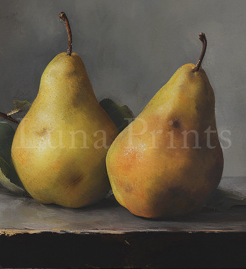 Vintage Pear Print, PRINTABLE ART, Kitchen Art Painting, Moody Fruit ...