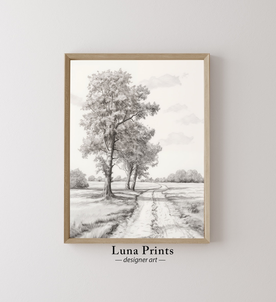 English Country Landscape Drawing, PRINTABLE ART, Neutral Toned ...