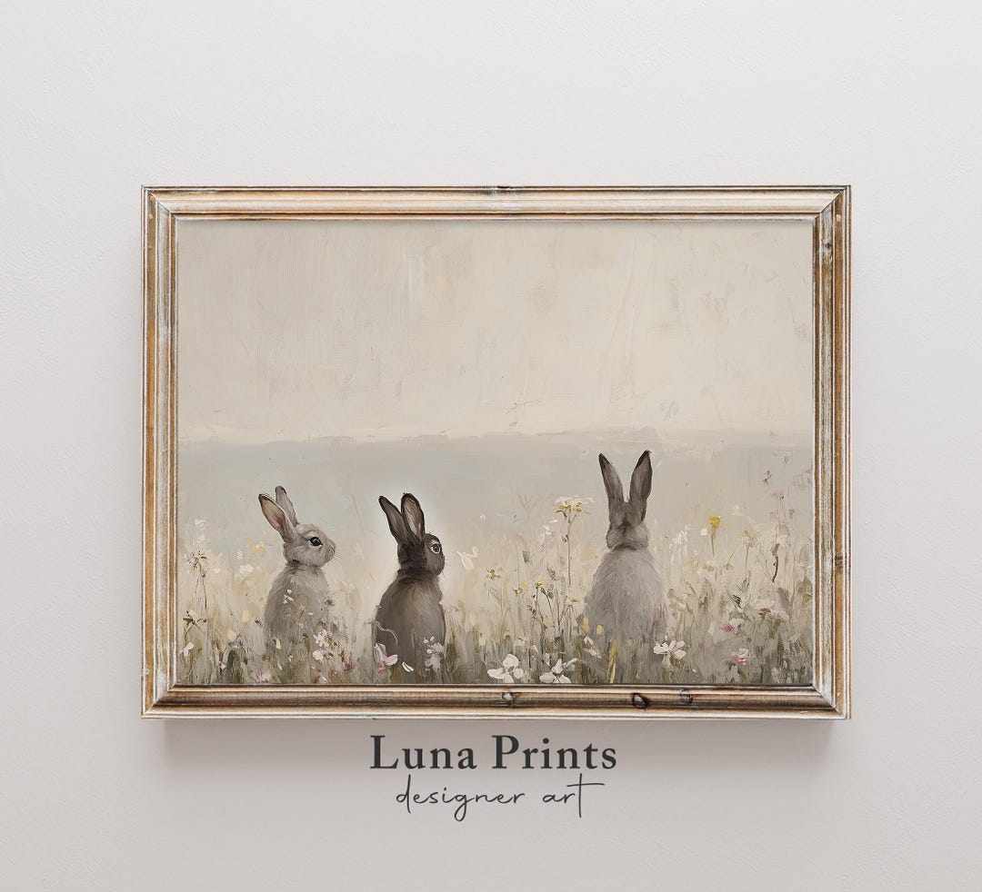 Spring Bunny Art, Easter Wall Art, Printable Bunny Wall Decor, Neutral ...