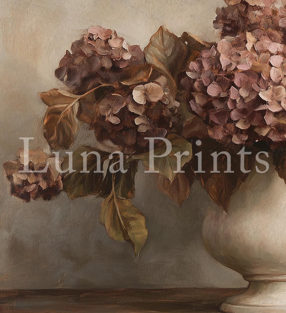 Fall Floral Painting, Autumn Hydrangea Stems, PRINTABLE ART, Muted ...