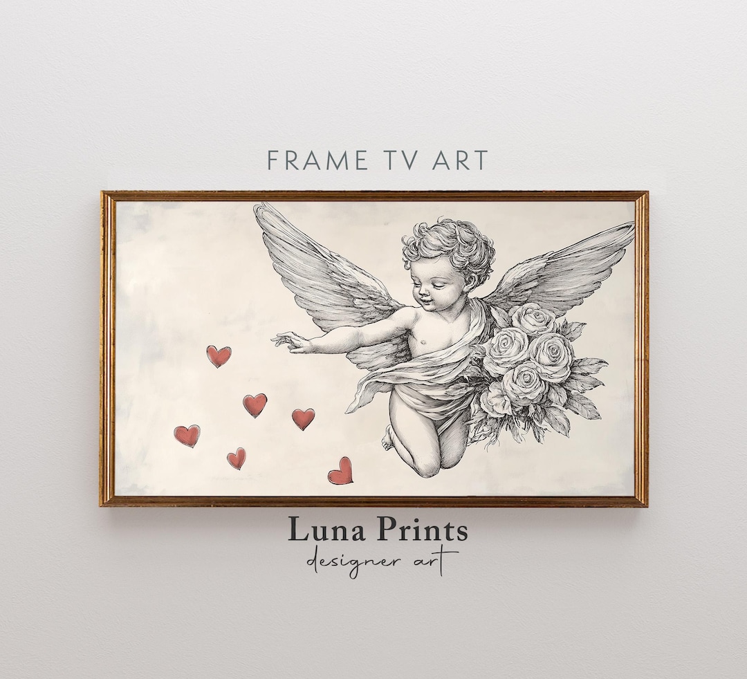 Valentines Day Frame TV Art, Cupid Frame TV Hearts Screensaver, Neutral ...
