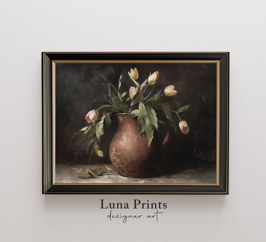 Moody Tulips Spring Art, Printable Spring Flowers Wall Decor, Vintage ...