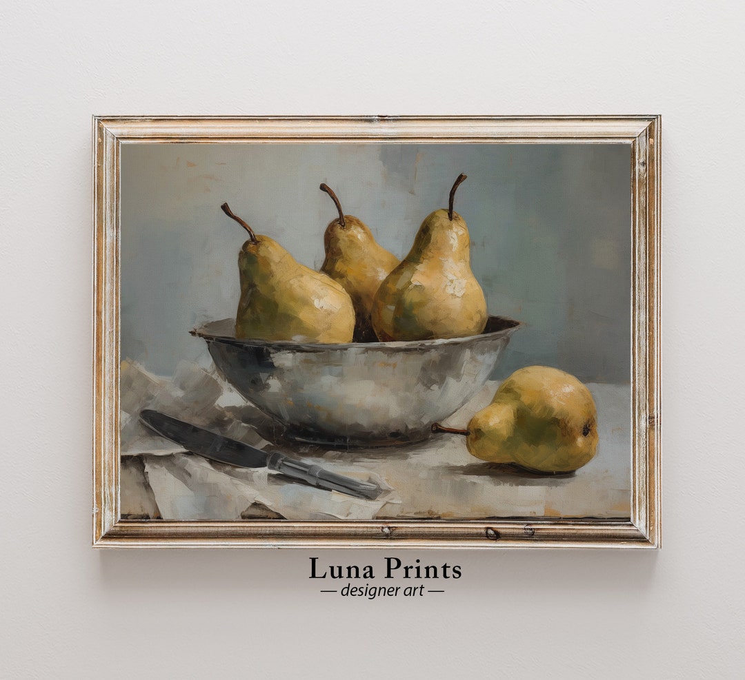 Vintage Kitchen Still Life Painting | PRINTABLE ART | Muted Toned Pear ...