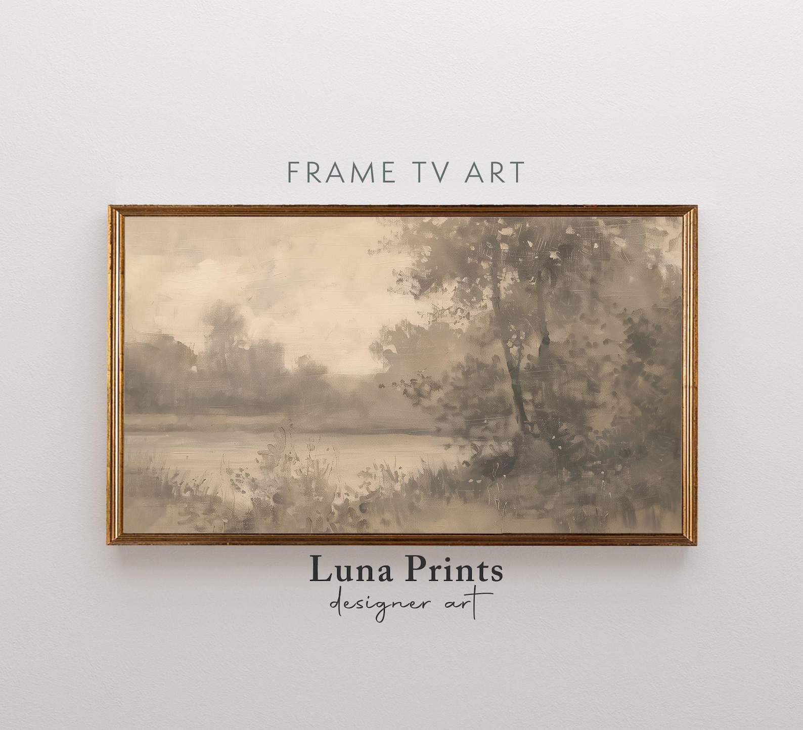 Muted Lake Landscape Frame TV Art, Neutral Vintage Landscape Art for ...