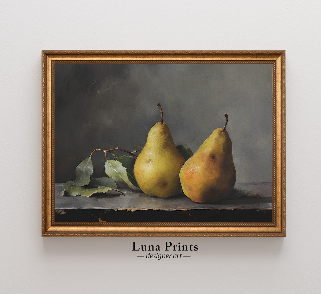 Vintage Pear Print, PRINTABLE ART, Kitchen Art Painting, Moody Fruit ...