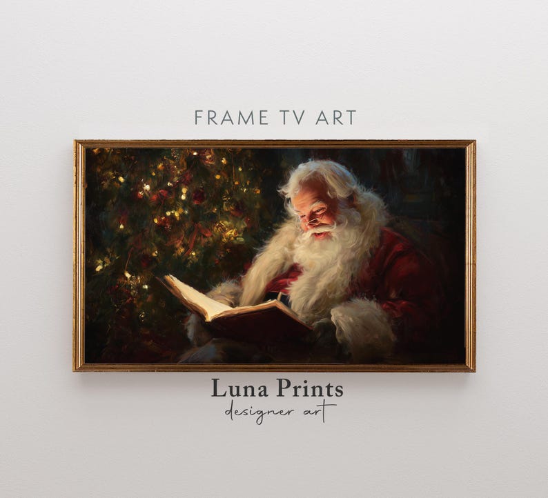 Santa Reading TV Art, Vintage Christmas Frame TV Art, Classic Holiday ...