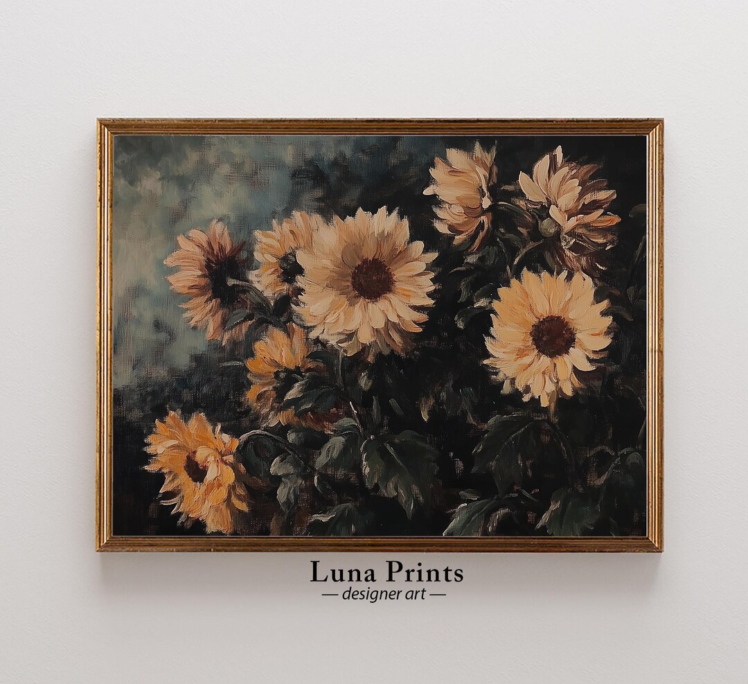 Dark Fall Flower Painting, PRINTABLE ART, Vintage Floral Artwork ...