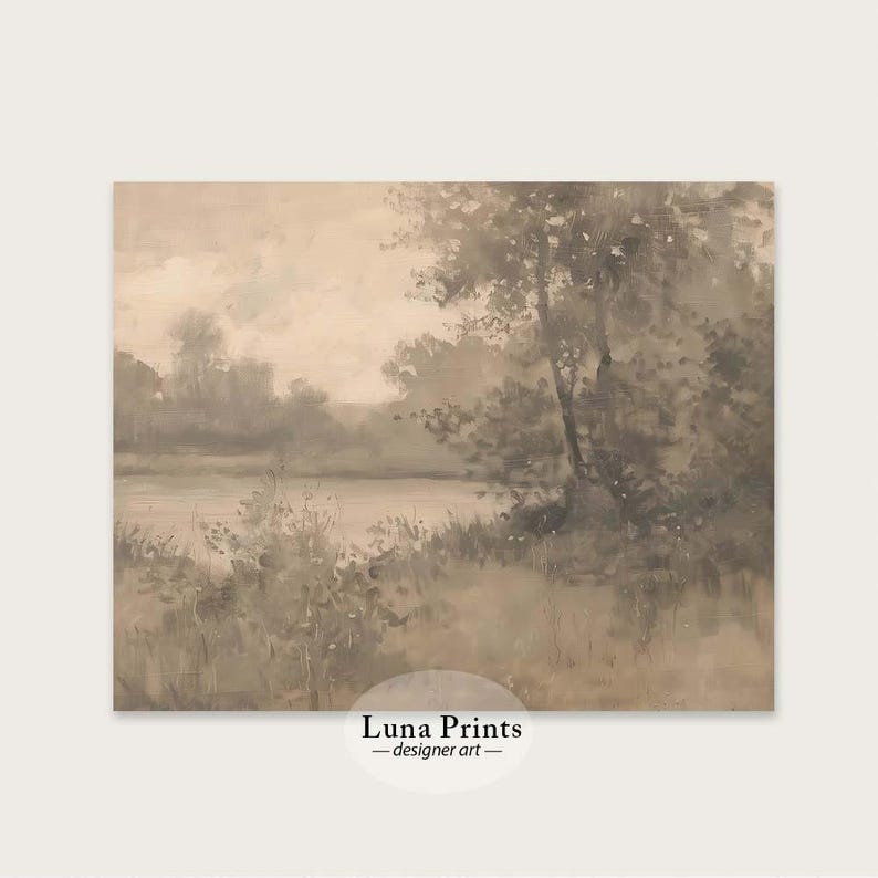 Muted Lake Landscape Painting, PRINTABLE ART, Neutral Landscape, Art ...