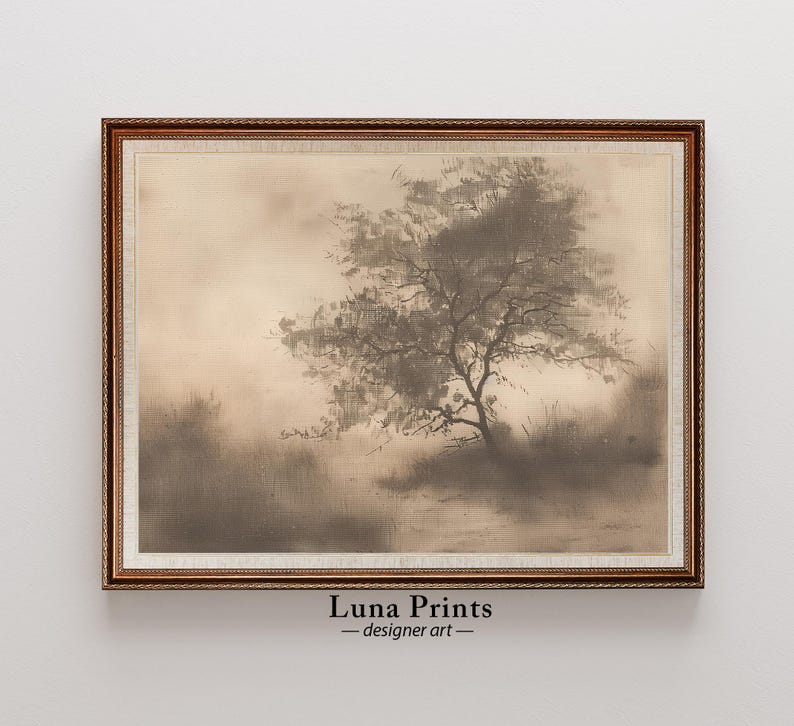 Muted Tree Landscape Painting, PRINTABLE ART, Landscape in Neutral ...