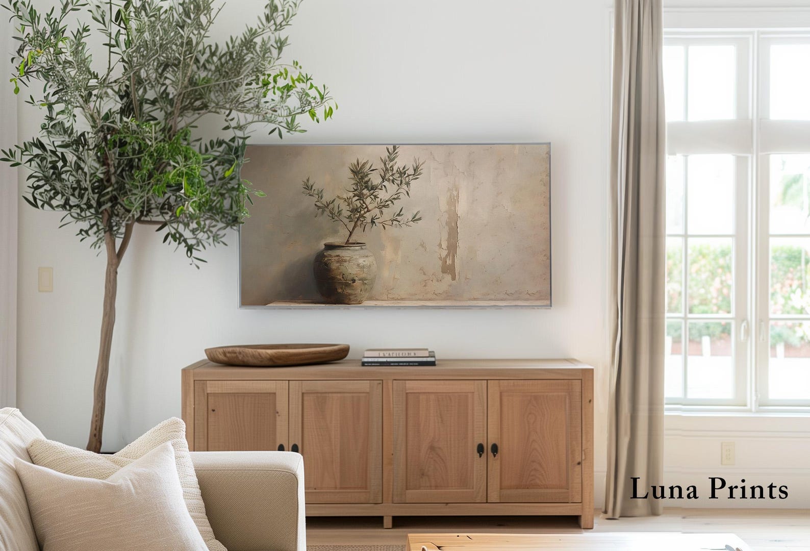 Rustic Olive Tree TV Art, Pottery Still Life Painting, DIGITAL DOWNLOAD ...