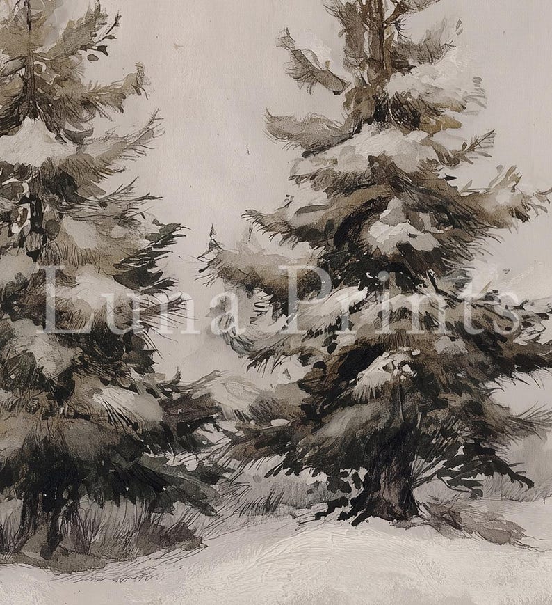 Winter Forest Frame TV Art, Vintage Snowy Landscape, Neutral Christmas ...