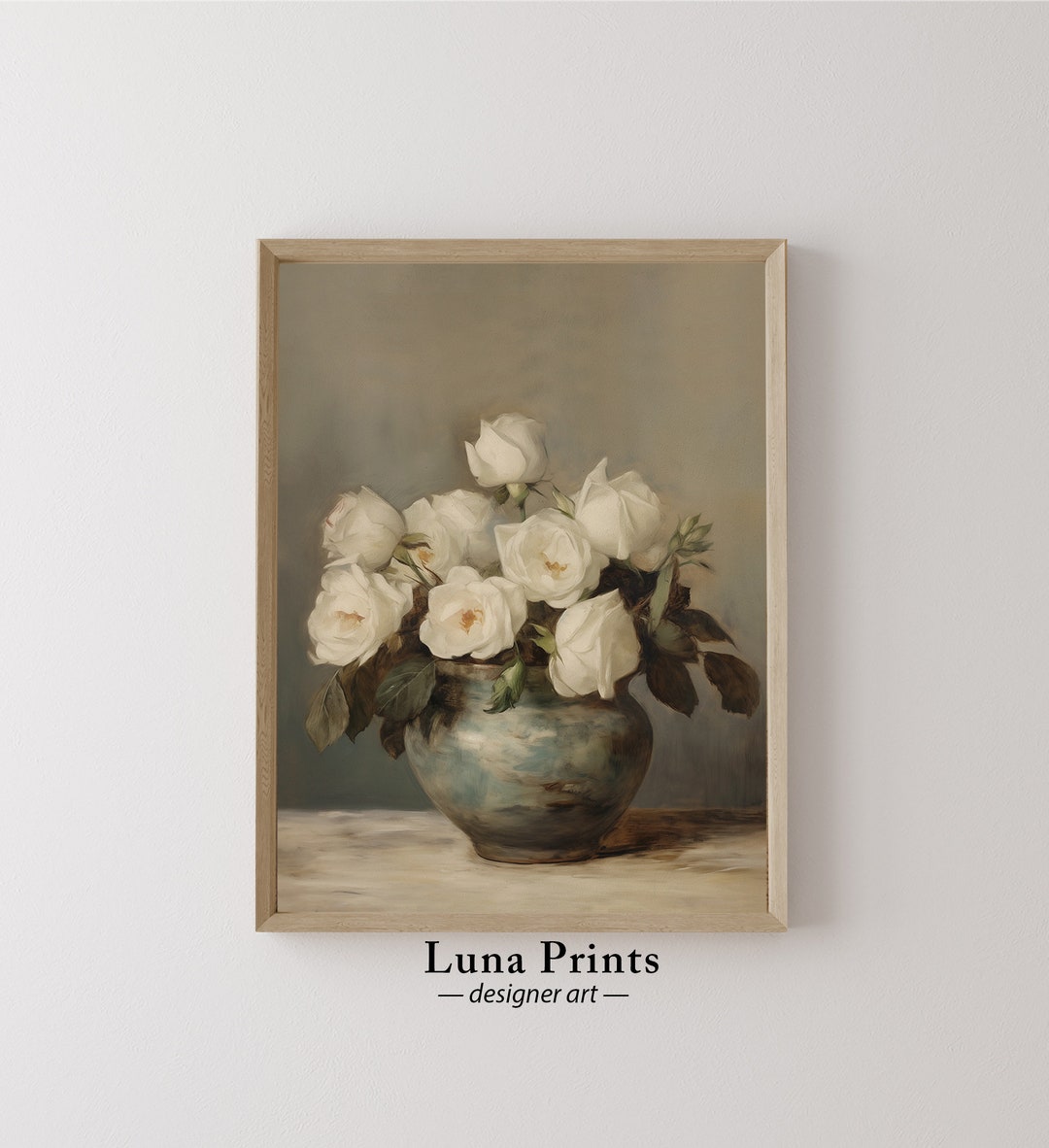 Vintage Roses Painting, PRINTABLE ART, Floral Still Life, Muted Toned ...
