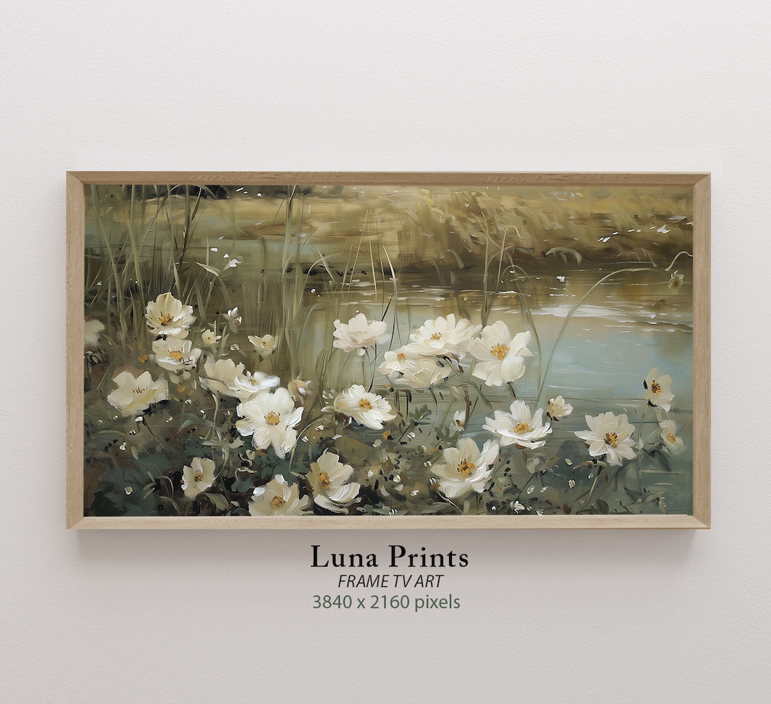 Cosmos Lake Landscape TV Art, DIGITAL DOWNLOAD, Wildflowers Landscape ...