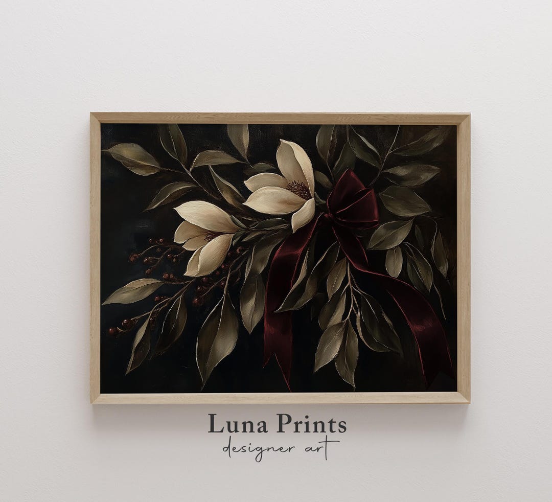Winter Floral Art, Printable Christmas Art Wall Decor, Magnolia Holiday ...