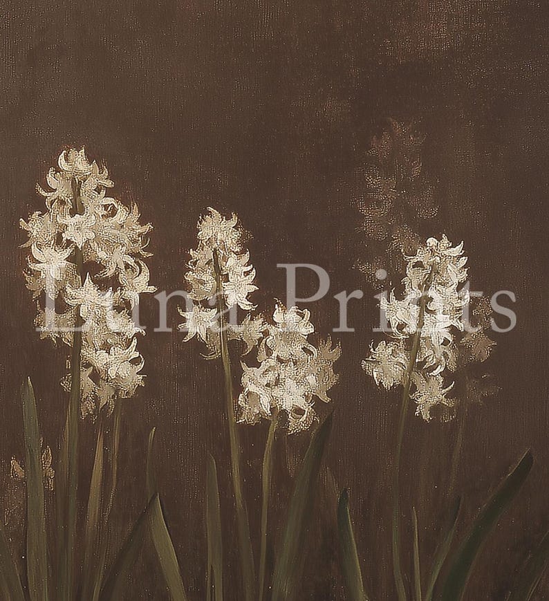 Hyacinth Print, Vintage Floral Wall Art, Dark Botanical Oil Painting ...
