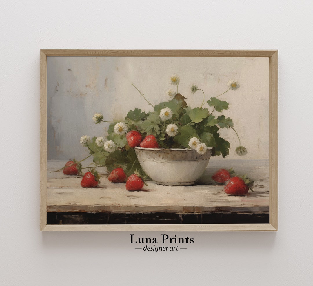 Strawberry Painting, PRINTABLE ART, Vintage Fruit Still Life, Muted Art ...