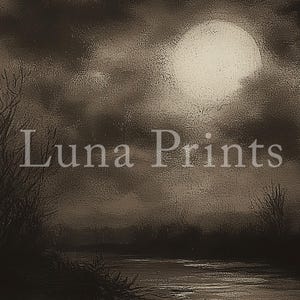 Moody Halloween Landscape Art, PRINTABLE ART, Dark Full Moon Lake ...